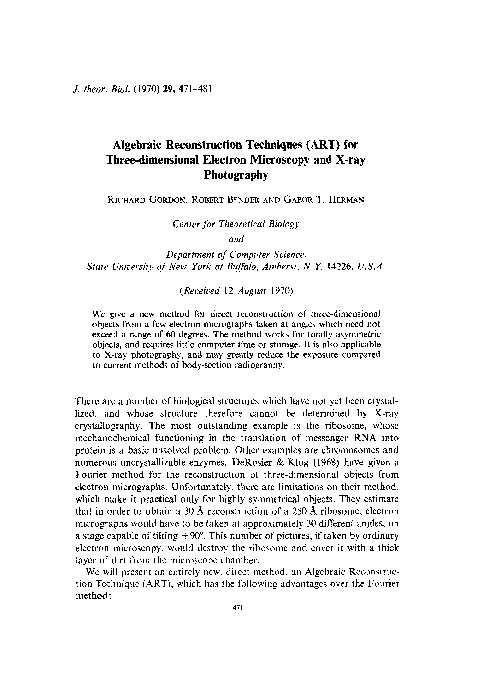 (PDF) Algebraic Reconstruction Techniques (ART) for three-dimensional ...