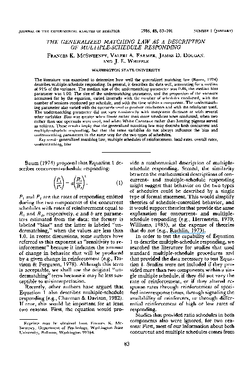 (PDF) The generalized matching law as a description of multiple ...