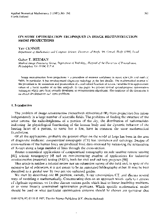 (PDF) On some optimization techniques in image reconstruction from ...