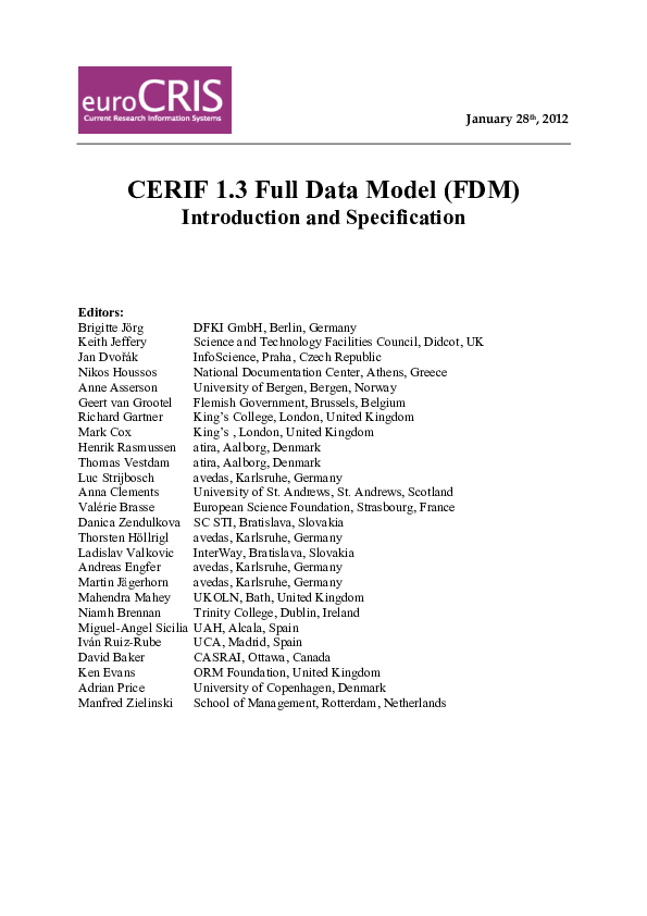 (PDF) CERIF 1.3 Full Data Model (FDM): Introduction and Specification