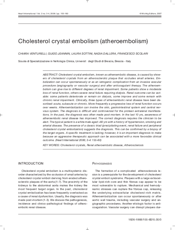 (PDF) Cholesterol crystal embolism (atheroembolism)