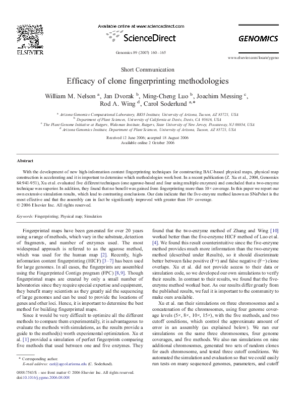 (PDF) Efficacy of clone fingerprinting methodologies