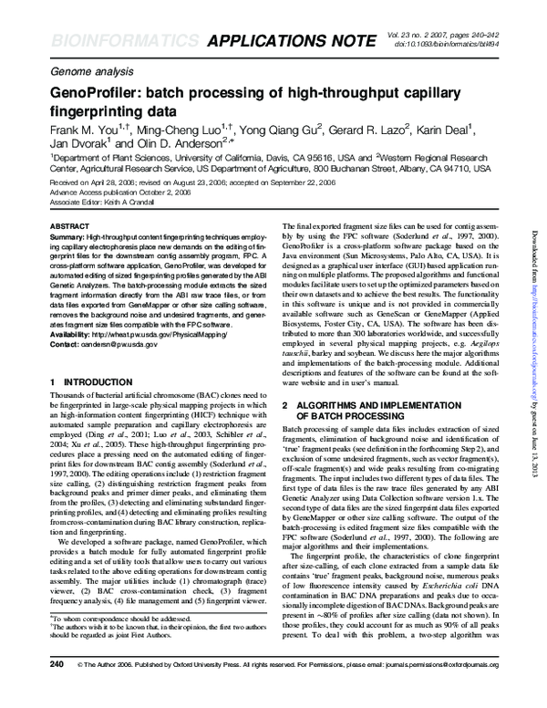 (PDF) GenoProfiler: batch processing of high-throughput capillary fingerprinting data