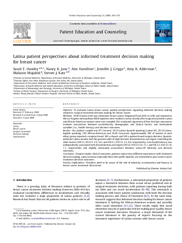 (PDF) Latina patient perspectives about informed treatment decision ...