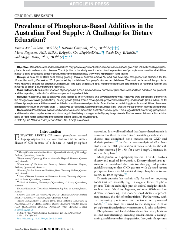 (PDF) Prevalence of Phosphorus-Based Additives in the Australian Food ...