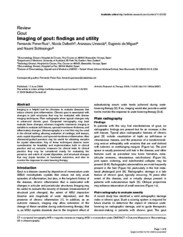 (PDF) Gout. Imaging of gout: findings and utility | Naomi Schlesinger ...