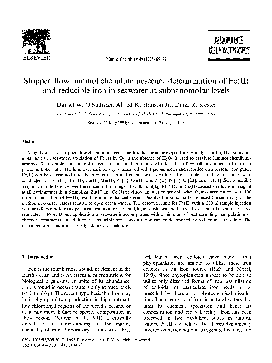 Pdf Stopped Flow Luminol Chemiluminescence Determination Of Fe Ii