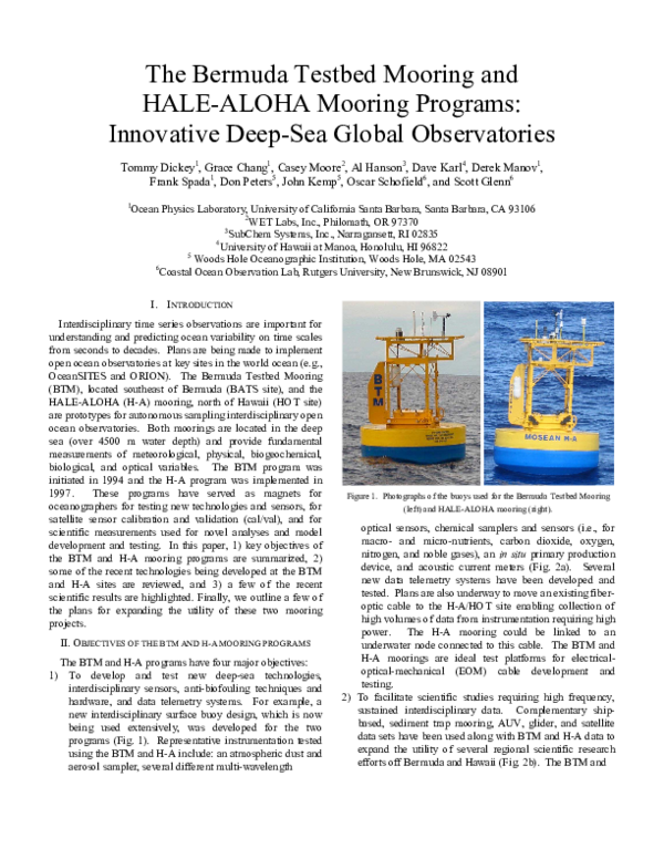(PDF) The Bermuda Testbed Mooring and HALE-ALOHA Mooring Programs ...