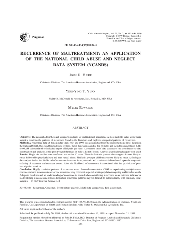 (PDF) Recurrence of maltreatment: an application of the National Child ...