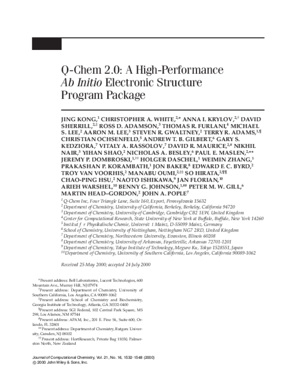 (PDF) Q-Chem 2.0: a high-performanceab initio electronic structure ...