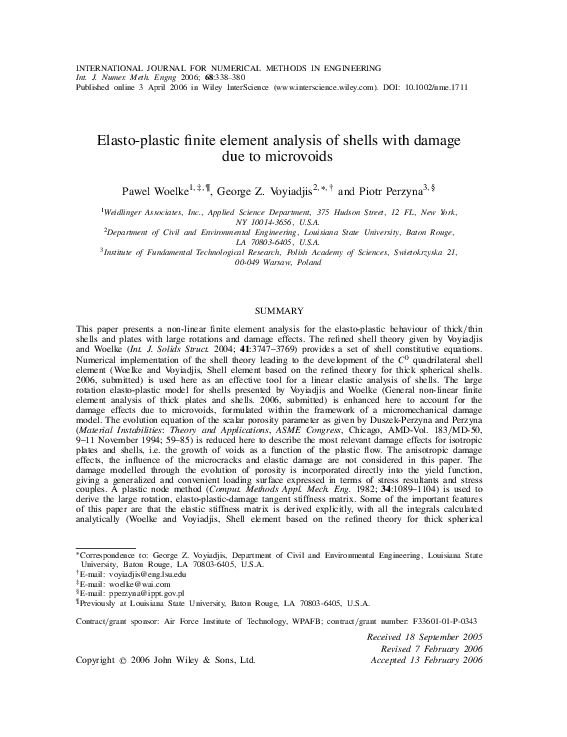 (PDF) Elasto-plastic finite element analysis of shells with damage due ...