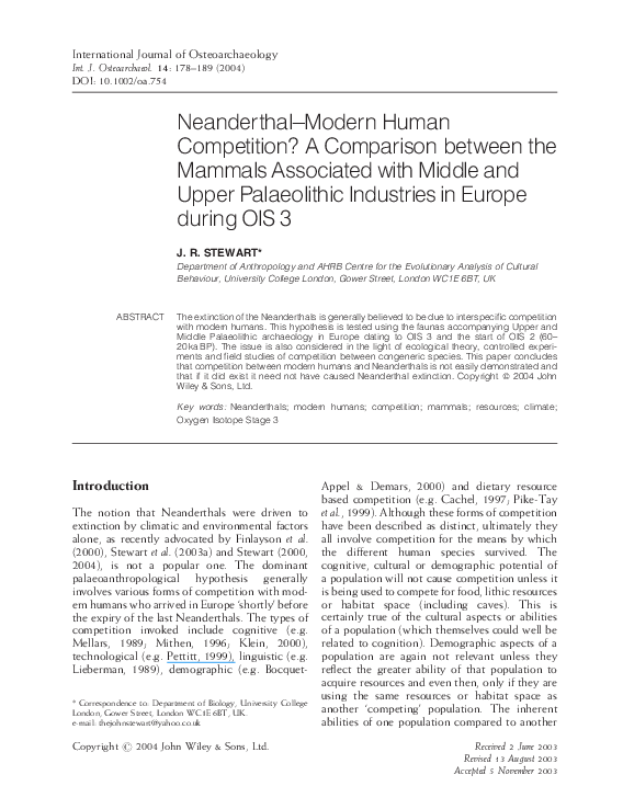 (PDF) Neanderthal - Modern Human Competition? A Comparison between the ...