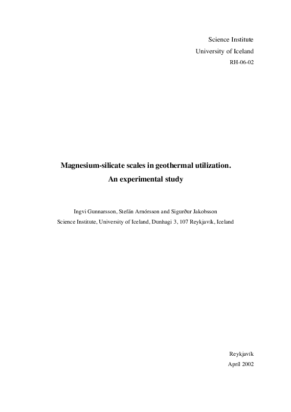 (PDF) Magnesium-silicate scales in geothermal utilization. An ...