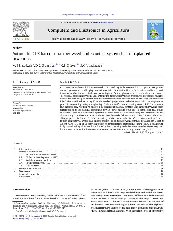 (PDF) Automatic GPS-based intra-row weed knife control system for ...