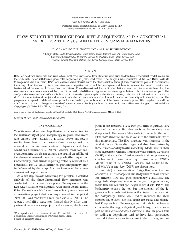 (PDF) Flow structure through pool-riffle sequences and a conceptual ...