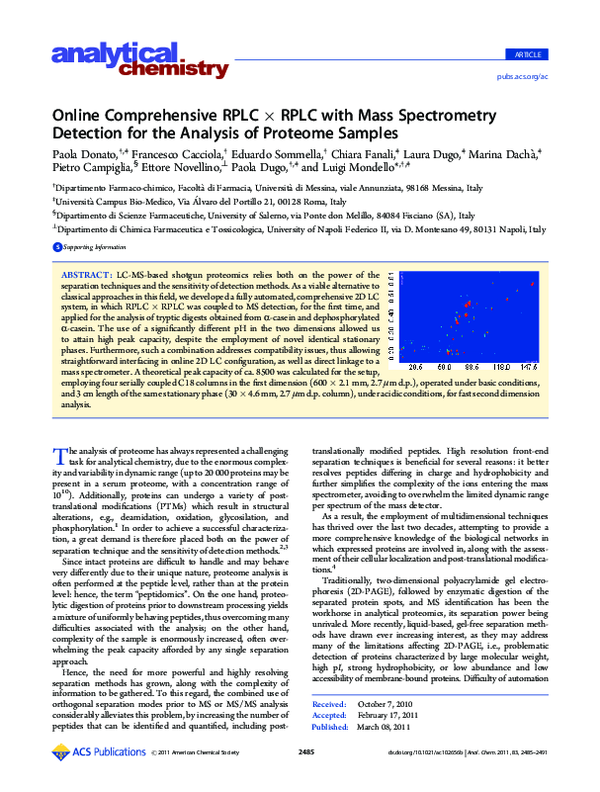 (PDF) Online Comprehensive RPLC × RPLC with Mass Spectrometry Detection ...