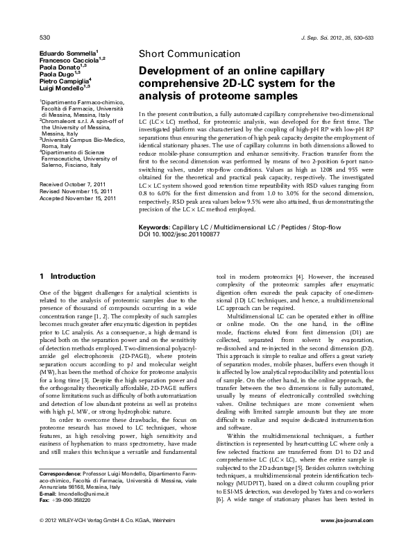 (PDF) Development of an online capillary comprehensive 2D-LC system for ...