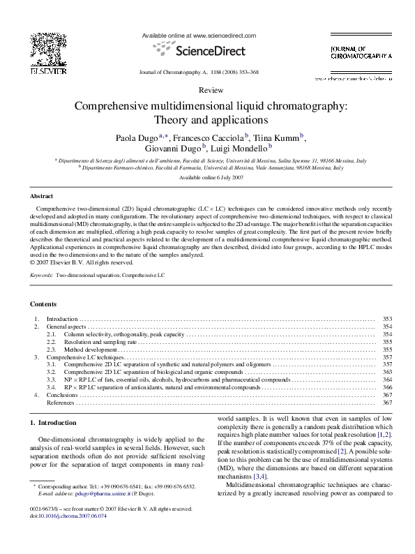 (PDF) Comprehensive multidimensional liquid chromatography: Theory and ...