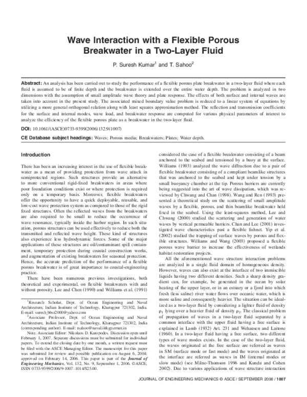 (PDF) Wave Interaction with a Flexible Porous Breakwater in a Two-Layer Fluid