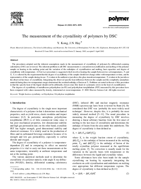 (PDF) The measurement of the crystallinity of polymers by DSC