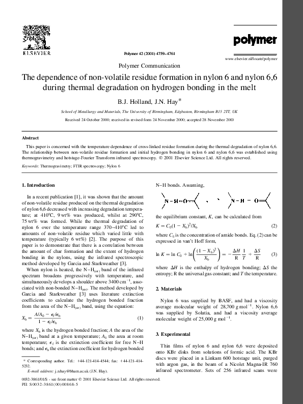 (PDF) The dependence of non-volatile residue formation in nylon 6 and ...