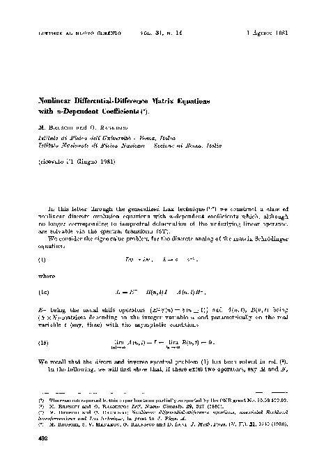 (PDF) Nonlinear differential-difference matrix equations withn ...