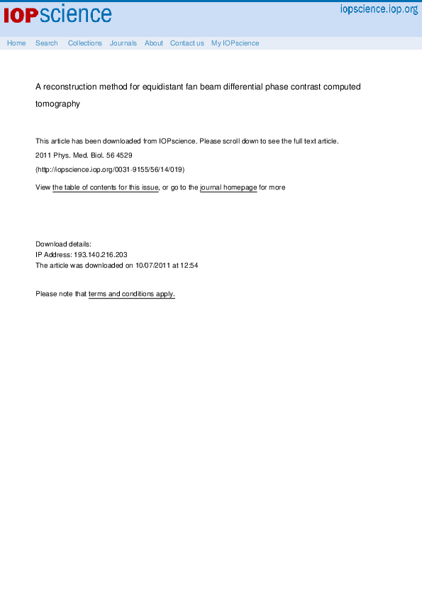 Pdf A Reconstruction Method For Equidistant Fan Beam Differential Phase Contrast Computed