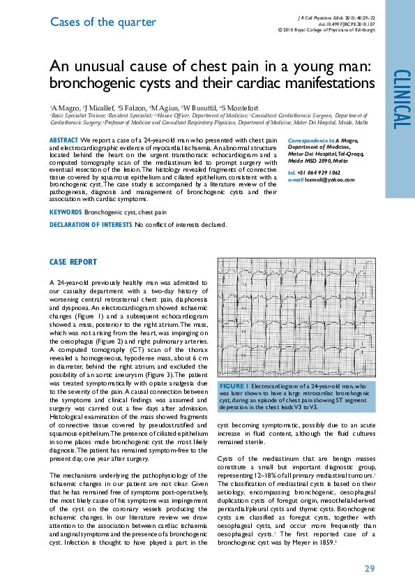 (PDF) An unusual cause of chest pain in a young man: bronchogenic cysts ...