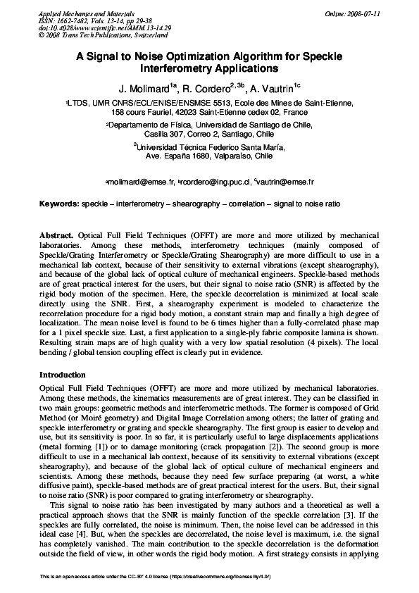 Pdf A Signal To Noise Optimization Algorithm For Speckle