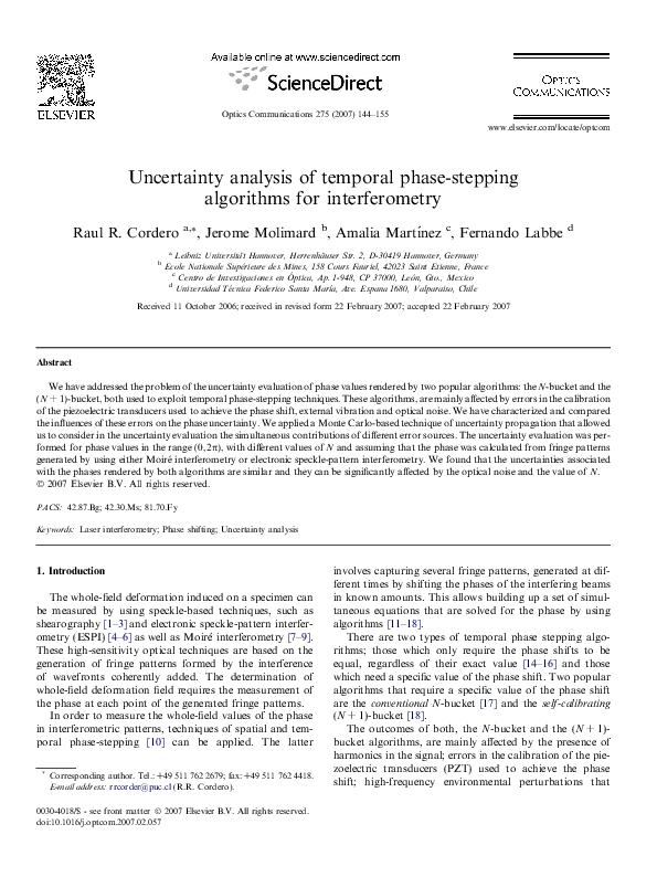 (PDF) Uncertainty analysis of temporal phase-stepping algorithms for interferometry