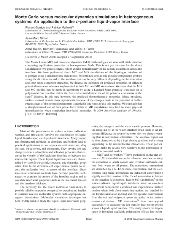 Pdf Monte Carlo Versus Molecular Dynamics Simulations In