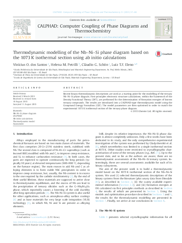 (PDF) Thermodynamic modelling of the Nb–Ni–Si phase diagram based on ...