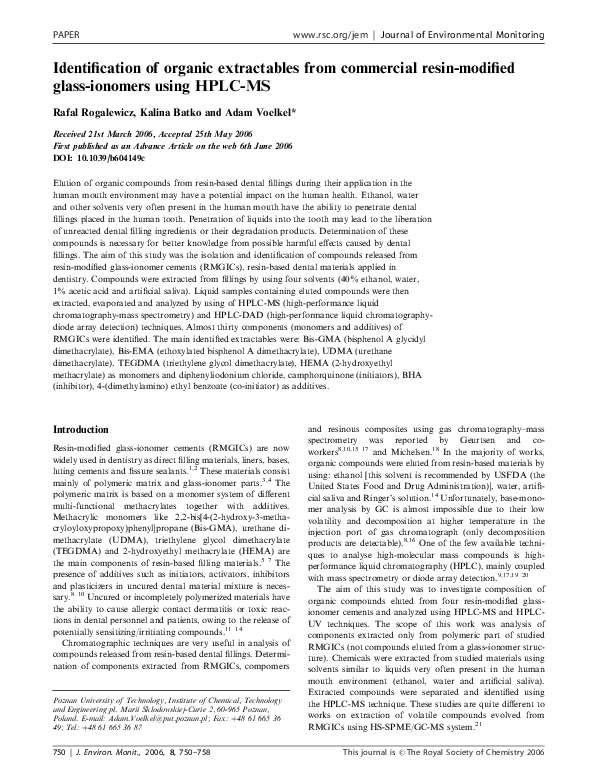 (PDF) Identification of organic extractables from commercial resin ...