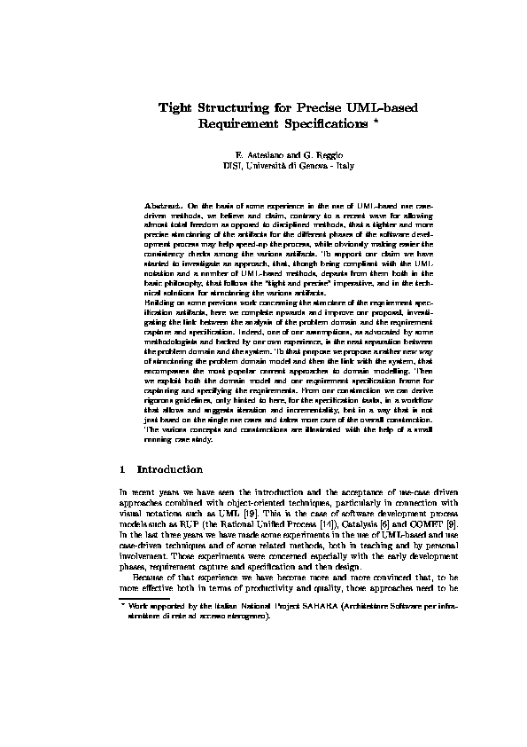 (PDF) Tight Structuring for Precise UML-Based Requirement Specifications