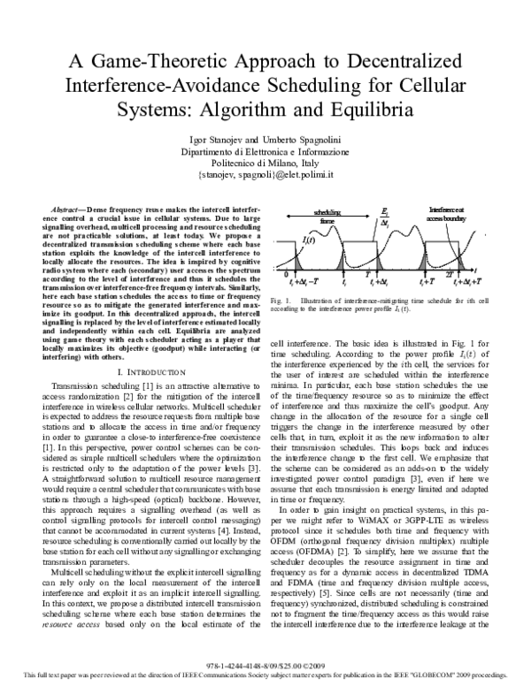 (PDF) A Game-Theoretic Approach to Decentralized Interference-Avoidance Scheduling for Cellular ...