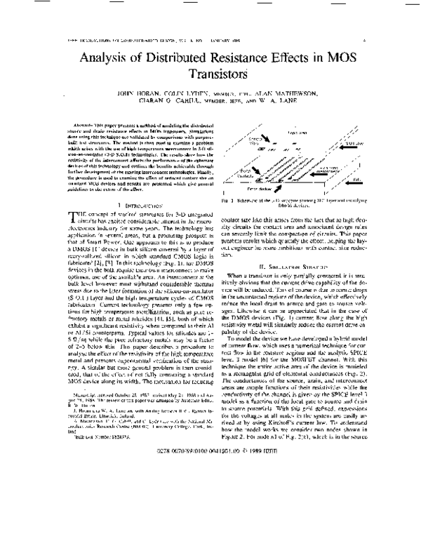 (PDF) Analysis of distributed resistance effects in MOS transistors