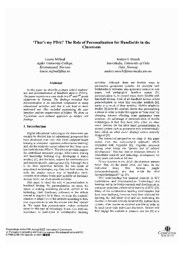 (PDF) That's my PDA!' The Role of Personalization for Handhelds in the ...
