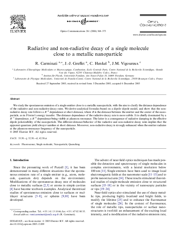 (PDF) Radiative and non-radiative decay of a single molecule close to a ...