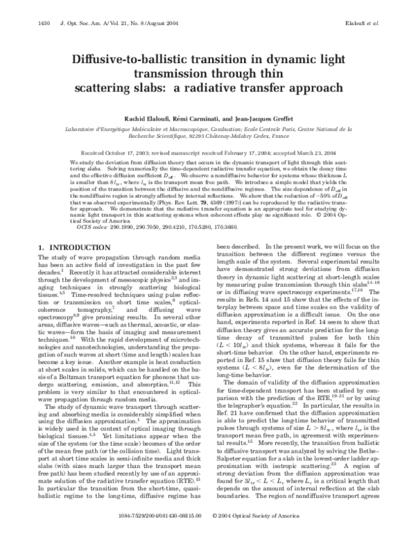 Pdf Diffusive To Ballistic Transition In Dynamic Light Transmission