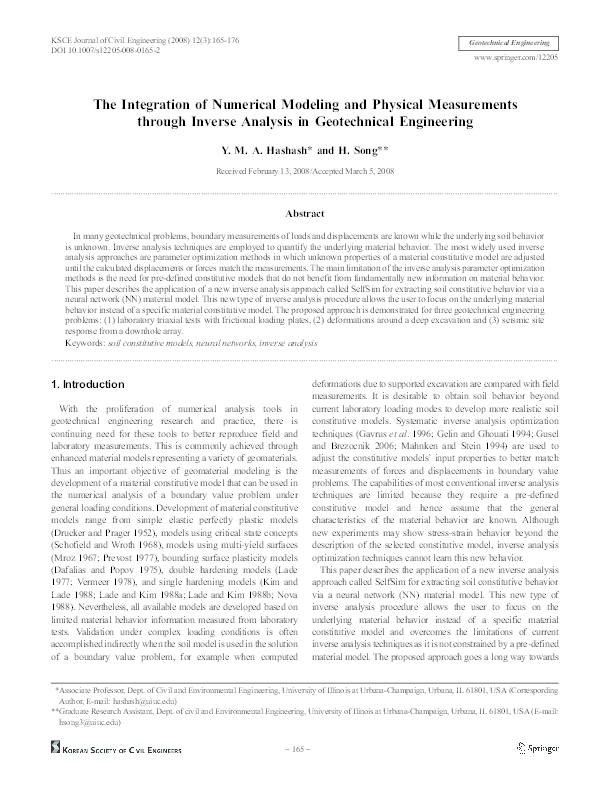(PDF) The integration of numerical modeling and physical measurements through inverse analysis ...