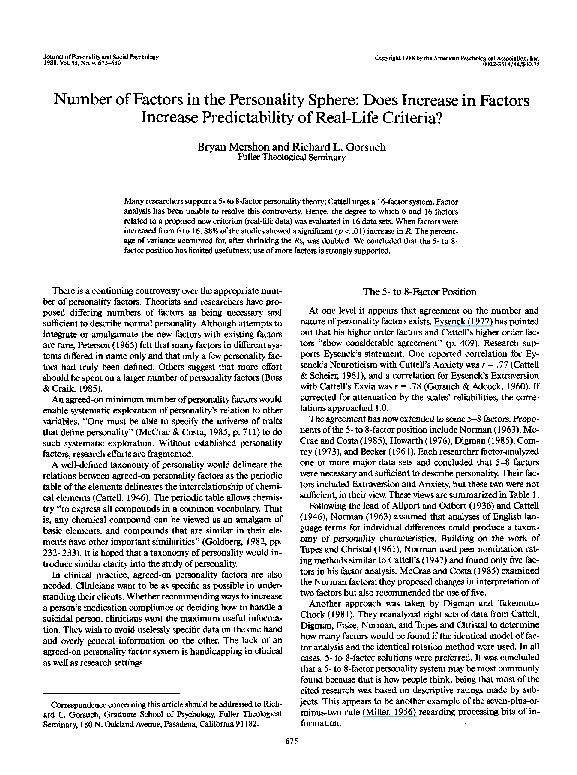 (PDF) Number of factors in the personality sphere: Does increase in ...