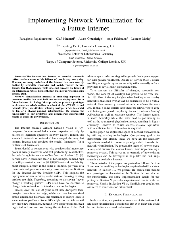 (PDF) Implementing network virtualization for a future internet | Olaf ...