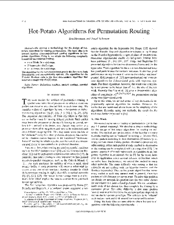 (PDF) Hot-potato algorithms for permutation routing