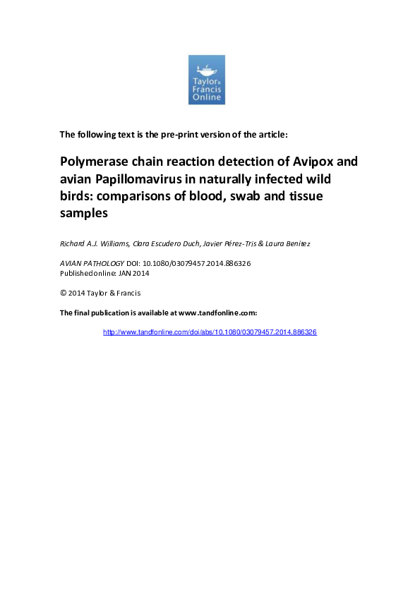 (PDF) Polymerase chain reaction detection of avipox and avian ...