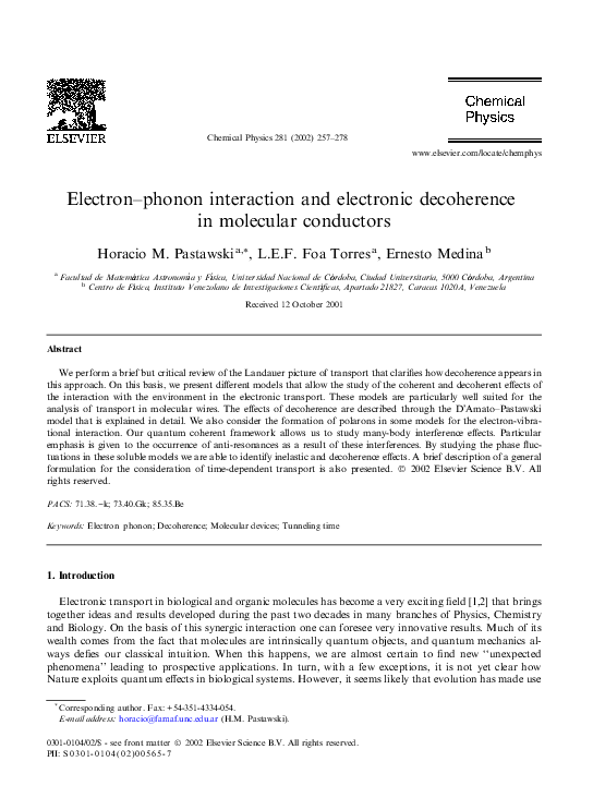 (PDF) Electron–phonon interaction and electronic decoherence in molecular conductors