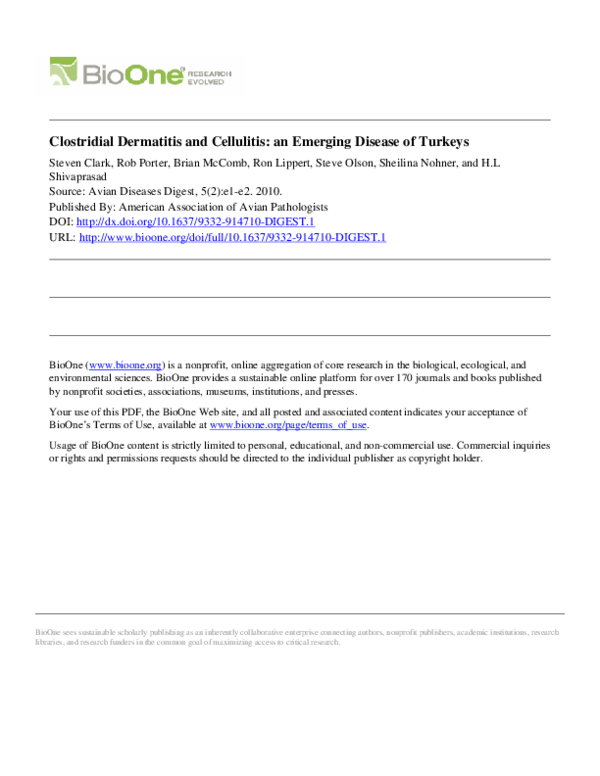 (PDF) Clostridial Dermatitis and Cellulitis: An Emerging Disease of Turkeys