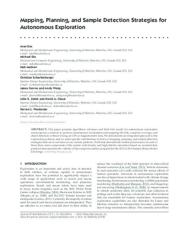 (PDF) Mapping, Planning, and Sample Detection Strategies for Autonomous ...