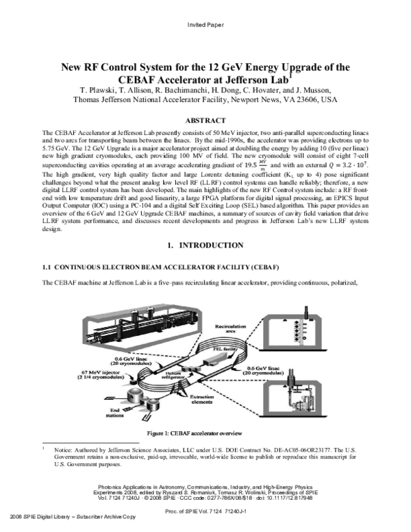 (PDF) The CEBAF Separator Cavity Resonance Control System | Tomasz ...