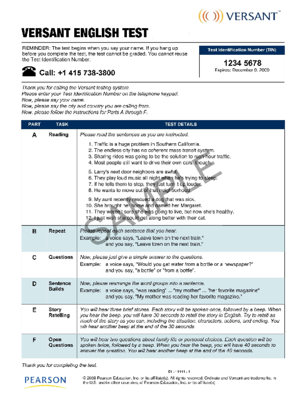 (PDF) Versant sample | Ka Lau - Academia.edu
