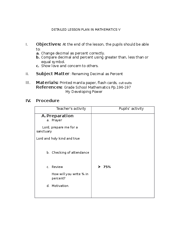 (DOC) DETAILED LESSON PLAN IN MATHEMATICS V